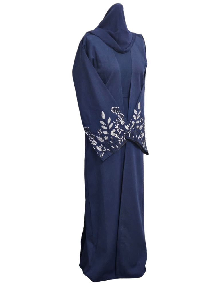 Luxury Abayas Ateeq Abaya. Linen Open Blue Abaya With Embroidered ...