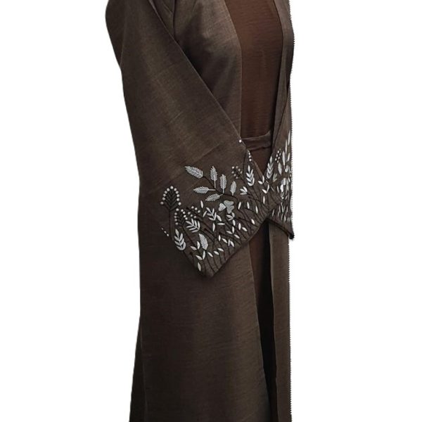 Luxury Abayas Ateeq Abaya. Linen Open Abaya In Forest Green With ...