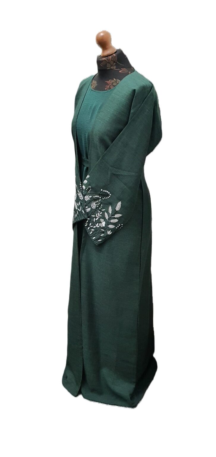 Luxury Abayas Ateeq Abaya. Linen Open Abaya In Forest Green With ...