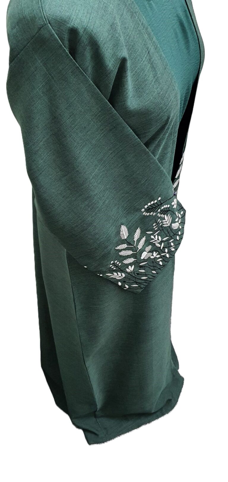 Luxury Abayas Ateeq Abaya. Linen Open Abaya In Forest Green With ...