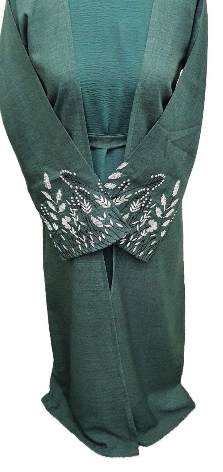 Luxury Abayas Ateeq Abaya. Linen Open Abaya In Forest Green With ...