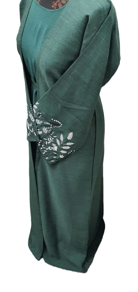 Luxury Abayas Ateeq Abaya. Linen Open Abaya In Forest Green With ...